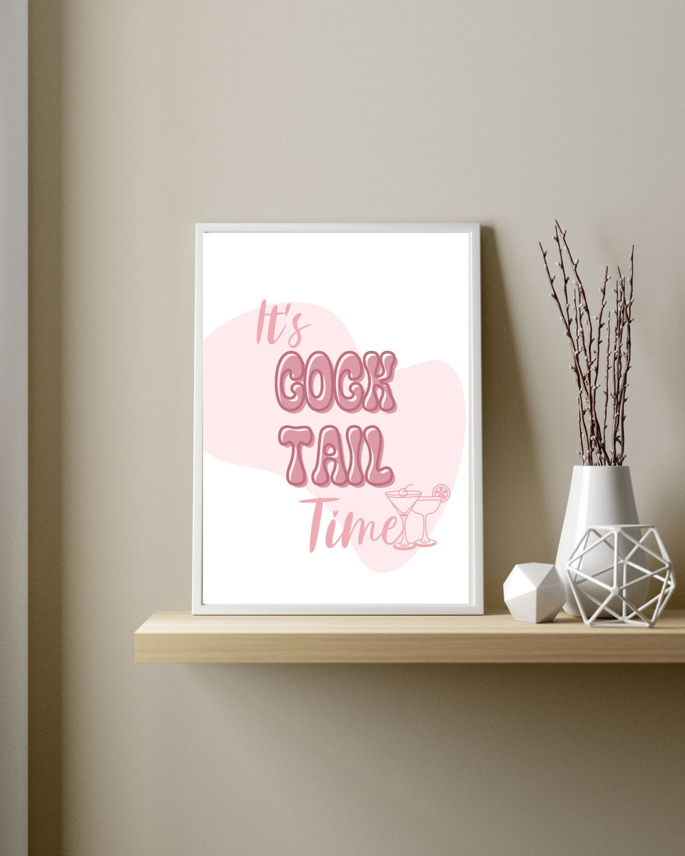 Simple Pink "It's Cocktail Time" Bachelorette Party Wall Printable Art ...